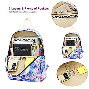CAMTOP Backpack for Girls Kids School Backpack with Lunch Box Preschool Kindergarten BookBag Set (Tie-Dye blue purple)