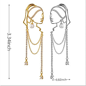 Unique abstract face Art earrings dangle statement long earrings for women rhinestone tassel handwork earrings jewelry fashion chandelier earrings (gold)