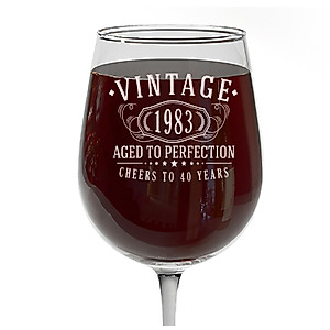 Vintage 1983 Etched 16oz Stemmed Wine Glass – Happy 40th Birthday Gifts Women Men, Cheers to 40 Years, Turning 40 Year Old Woman Decorations Decor, Anniversary Bday Party Favors, Best Gift Ideas 1.0