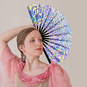JYSILIYH Hand Fans for Women Foldable,Large Folding Hand Rave Fan,Folding Hand Fan,Folding Fan,Hand Fans,Pride Fan,Bamboo and Nylon-Cloth Folding Hand Fan,Folding Fan Dance Fan for Women Men (Waves)