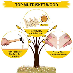 Wooden Dowel Pins, 200PCS Mutdisket Wood Beveled Ends Tapered Pins Wood Pegs, Groove Wooden Dowel Pins - 9 Sizes 6mm 8mm 10mm Straight Grooved Pins for Furniture, Door, Crafts, DIY