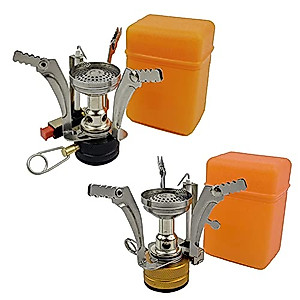MISNODE Portable Picnic Camping Gas Cooking Stove Ultralight Burner Miniature with Storage Box for Picnic BBQ Camp Hiking with Grill Grid(A2)