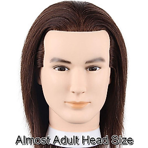 Newshair Male Mannequin Head with 100% Human Hair Haircut Training Head with Thick Hair Hairdresser Manikin Head Doll Head for Hair Styling and Practice Handsome Face Adult Head Size (8-10Inch 3B#)
