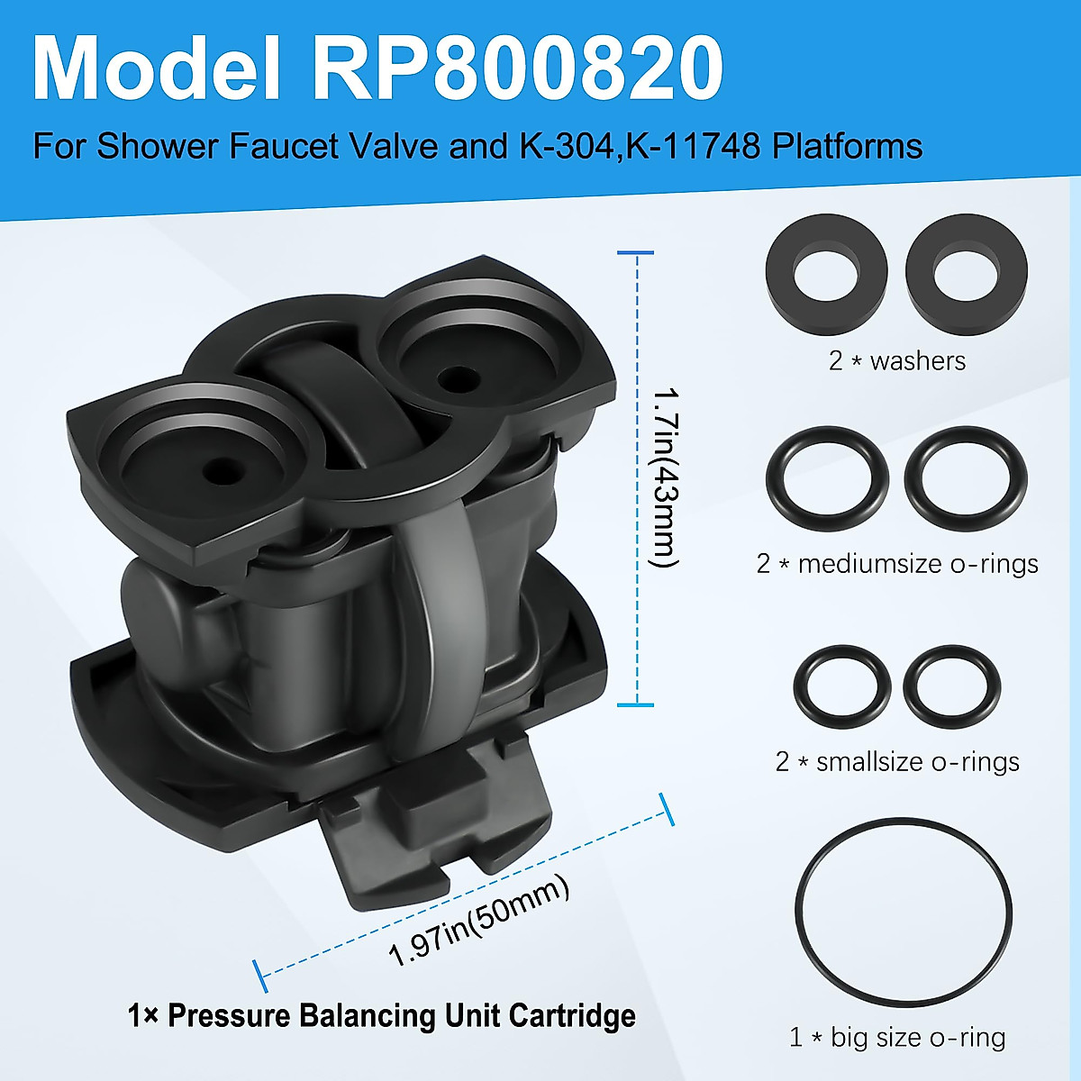 2 Pack GP800820 Pressure Balancing Unit Cartridge, Compatible With Kohler GP800820 Cartridge, Shower Cartridge Replacement, for Rite-Temp Shower Valve and K-304, K-11748 Platforms