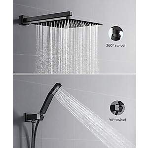 FORIOUS Shower Faucet Set Black -12 Inch Shower System with Solid Brass Pressure Balanced Valve, Rainfall Shower Head and Handle Set, Wall Mounted Shower Fixtures Combo Matte Black