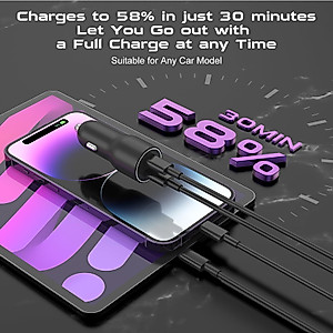 iPhone Fast Car Charger 3Ft, [Apple MFi Certified] 45W Dual USB C Port Power Delivery Car Charger with 2Pack 3ft USB C to Lightning Cable for iPhone 14 Pro/13 Pro Max/12 Mini/11 Pro/SE/X/8 Plus, iPad