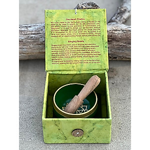 DharmaObjects Tibetan Heart Chakra Premium Palm Size Singing Bowl Gift Box Set