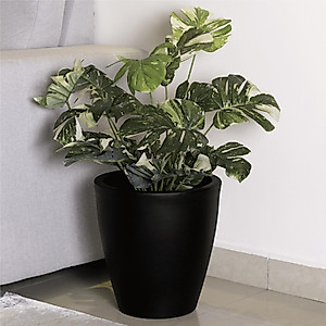 Elly Décor 17 inch Planter for Garden with Drainage, Large Round, Lightweight & Extremely Durable, Deck Indoor/Outdoor Plastic Pot, 17"x15"x9", Black