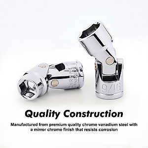 CASOMAN 3/8" Drive Universal Joint Socket Set, 7 Piece Flex Socket Set, 6-Point, Cr-V, SAE，3/8" to 3/4", CR-V, 360 Degree Rotation