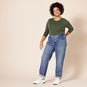 Amazon Essentials Women's Classic-Fit Long-Sleeve Crewneck T-Shirt (Available in Plus Size), Olive, Large