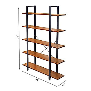 CONSDAN Industrial Bookshelf, USA Grown Hardwood, Real Wood Bookshelves, Modern Open Rustic Bookcase, Storage Shelf, Display Shelf, Poplar Solid Wood-5 Tier Shelf