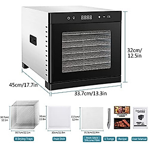 Dehyber Upgraded Dehydrators for Food and Jerky(67 Recipes),8 Stainless Steel Trays Dryer Machine with 24H Adjustable Timer and Temperature Control,Dehydrator for Meat Beef Herb Fruit Vegetable Nut Dog Treats-Overheating Protection 700W