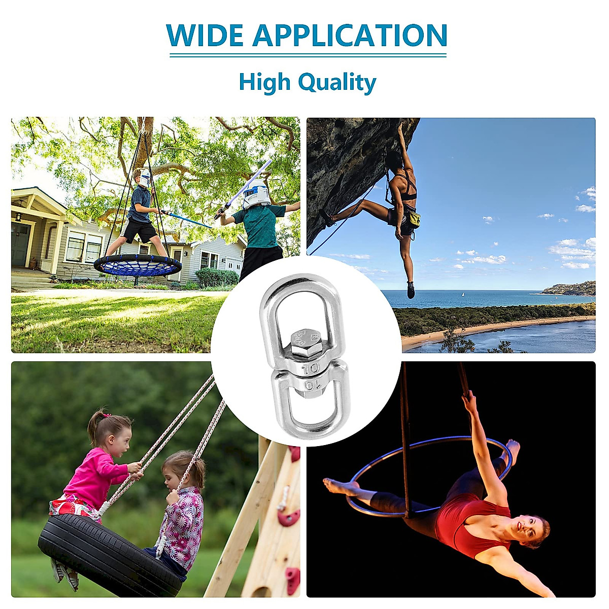 Bonsicoky Heavy Duty M10 304 Stainless Steel Swing Swivel, 360 Degree Rotational Device Hanging Accessory for Web Tree Swing, Hammock Chair, Aerial Yoga, Climbing Rope, Hold Up to 2000LB