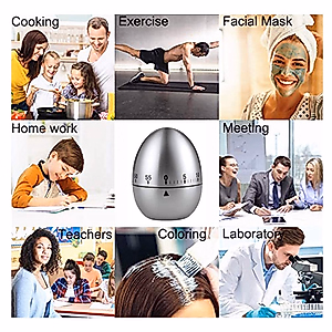 Egg Timer Wind up Timer Kitchen Timer Cooking Timer Reminder Timer Mechanical Reminder Cute Timer Mechanical Rotating Alarm with 60 Minutes for Cooking (Silver)