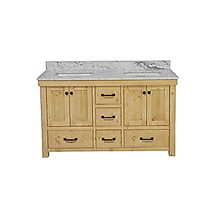 Kitchen Bath Collection Tuscany 60-inch Double Bathroom Vanity (Carrara/Driftwood): Includes Driftwood Cabinet with Authentic Italian Carrara Marble Countertop and White Ceramic Sink