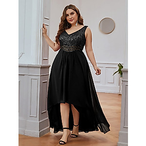 Ever-Pretty Plus Womens Plus Size Sequin V Neck Empire Waist High Low Bridesmaid Dresses Black US20