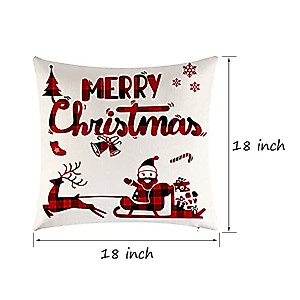 Christmas Decorations Pillow Covers 18x18 Set of 4 Red Black Buffalo Check Plaid Pillow Cases Christmas Decor Pillow Covers for Sofa Couch Christmas Decorations Clearance Indoor Outdoor Farmhouse