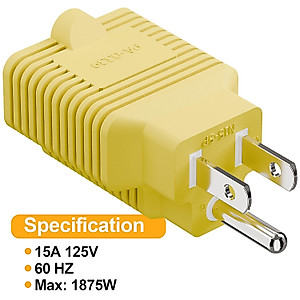 [4-in-1] 15 Amp Household AC Plug to 20 Amp T Blade Adapter,5-15P to 5-20R,5-15P to 6-15R,5-15P to 6-20R, 4 in 1 AC Power Adapter,15A 125V to 20A 250V Adapter (Yellow, 1)