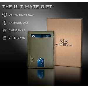 SERMAN BRANDS RFID Blocking Slim Bifold Genuine Leather Minimalist Front Pocket Wallets for Men with Money Clip Thin Gift (Salted Green 1.S)