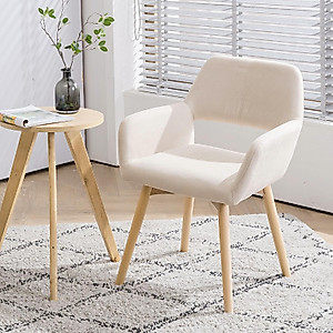 YEEFY Mid Century Modern Dining Chairs Set of 2 & 4 & 6 Comfy Accent Chair Upholstered Kitchen Dining Living Room Chairs for Bedrooms Waiting Room Home Arm Desk Chair No Wheels (Beige, 2)