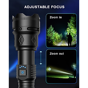 GEKIRO Led Rechargeable Flashlight 900000 High Lumens,XHP160 Super Bright Powerful Flashlights with 5 Lighting Modes,Zoomable,Waterproof Handheld Flashlight for Camping,Emergencies,Hunting
