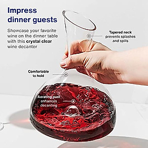 GoodGlassware Wine Decanter – Personal Red Wine Carafe with Wide Base and Aerating Punt - Crystal Clear, Full Bottle Pitcher (44 oz Capacity)
