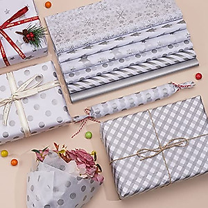 Blisstime 106 Sheets Silver Tissue Paper Gift Wrap Bulk, 19.5" x 13.6" Christmas Tissue Paper for Wrapping, 6 Assorted Designs Golden Stars Snow Dots for Christmas Gift Bags, DIY and Craft