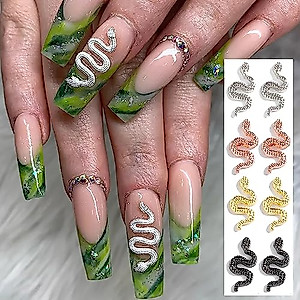 36Pcs Snake Nail Charms Metal Butterfly Nail Gems Nail Rhinestones 3D Alloy Snake Nail Charms Silver Gold Snake Nail Jewelry Snake Charm Designs for Women Girls Acrylic Nail DIY Manicure Decorations