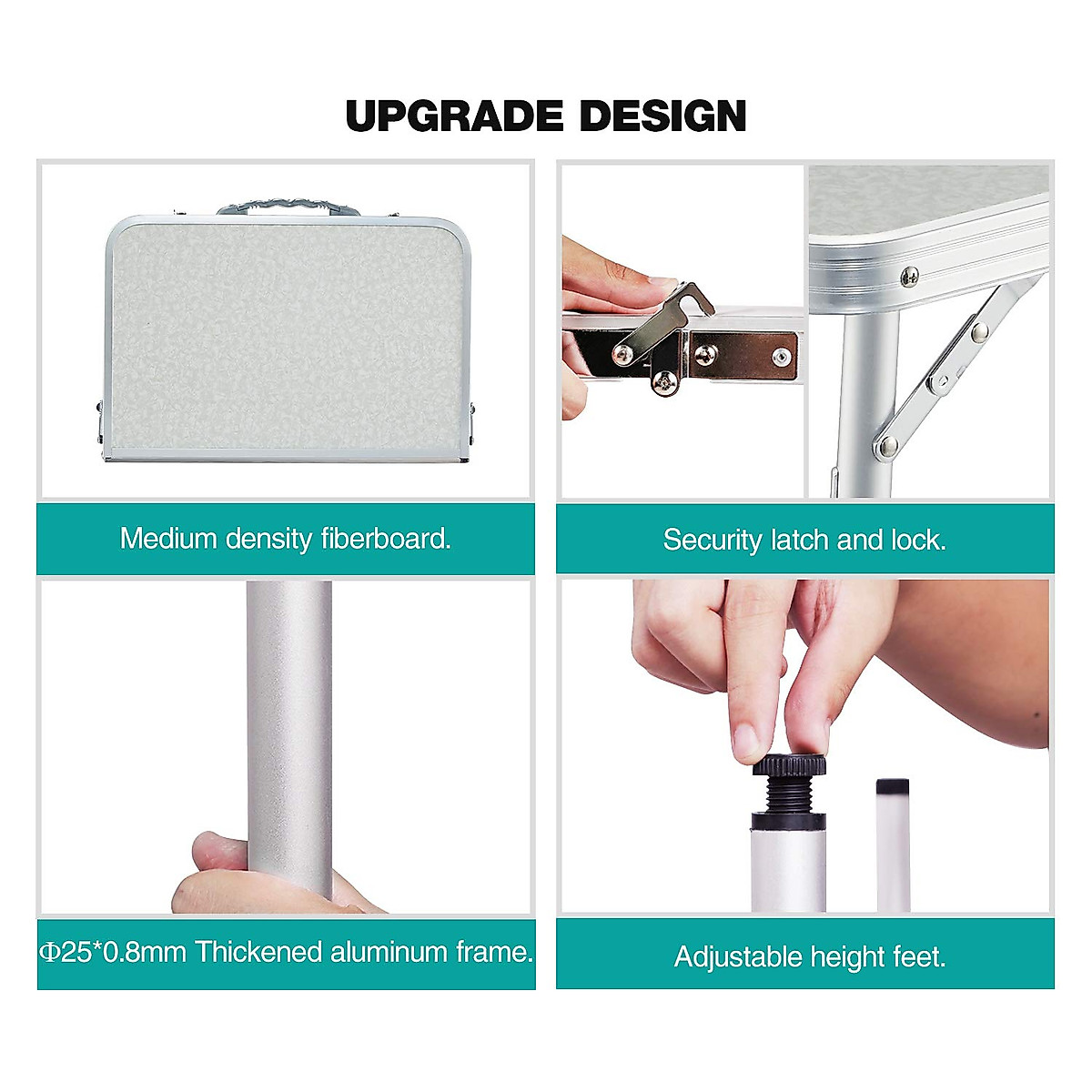 CAMPMOON Folding Camping Table 4 Foot, Lightweight Portable Aluminum Folding Table with Adjustable Legs, Great for Outdoor Cooking Picnic, White