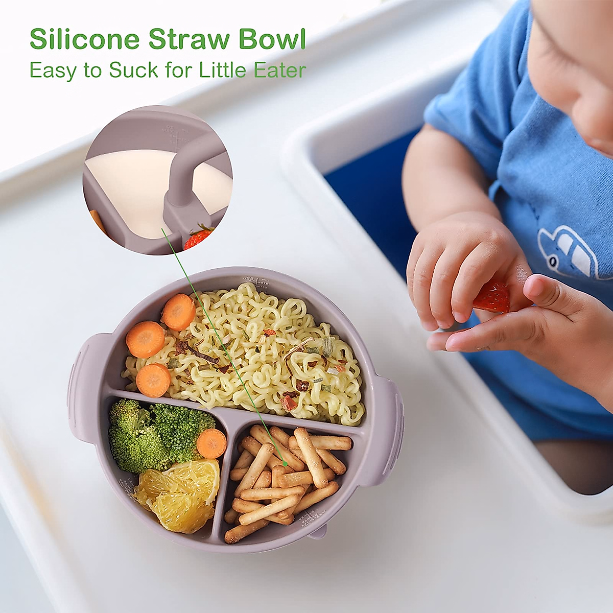 haakaa Silicone Divided Suction Bowl, Suction Plates For Babies and Toddlers - Divided Siicone Bowl For Baby Toddler Self-Feeding - Stay Put Bowl, Stone