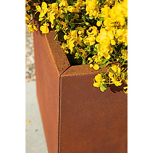 Veradek Corten Steel Series Cube Planter - Square Metal Planter for Outdoor Patio/Garden | Naturally Rusting Steel for All-Weather Use | Modern Rustic Décor for Trees, Flowers, Tall Trees