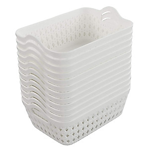 HOMMP 12-Pack White Plastic Woven Storage Basket Tray with Handle (Mini)