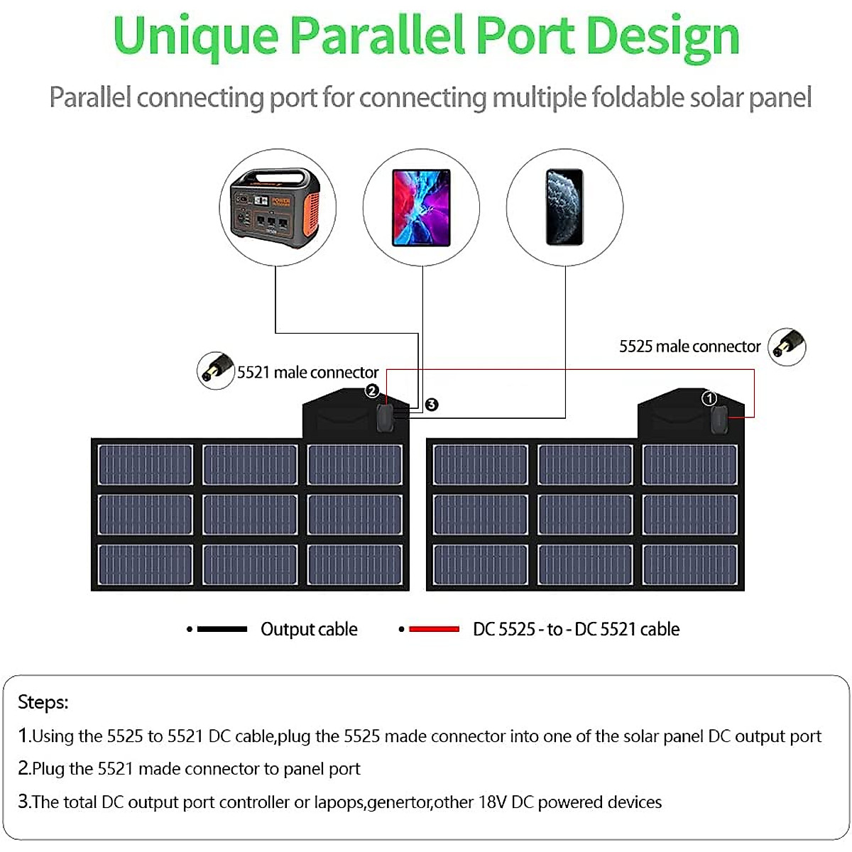 X-DRAGON 70W Monocrystalline Foldable Solar Panel (5V USB with Solar IQ + 18V DC+ Parallel Port) Water Resistant Charger for Portable Generator,car Battery,Cellphone, Tablet,and More (18V 70W)
