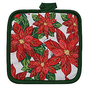 Poinsettia 5 Piece Christmas Kitchen Linen Bundle With 2 Dish Towels, 2 Potholders, and 1 Oven Mitt …