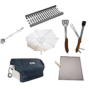 AMS Fireplace Lion BBQ Package Gas Grill 32", Double Side Burner, Door Drawer Combo, Vertical Door, Sink with Faucet and Accessories (Liquid Propane) | Free Table-top Bio Ethanol Fire Pit.