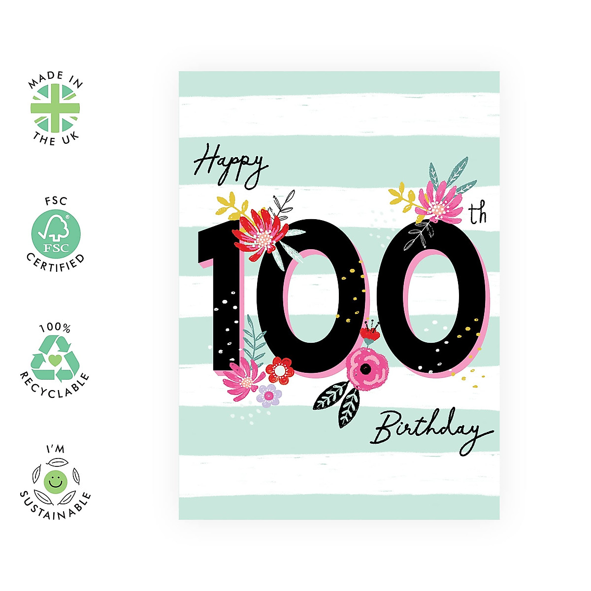 CENTRAL 23 100th Birthday Card for Women - Centennial Birthday Cards for Mom - Age One Hundred - Grandma Birthday Card 100 Year Old - Comes With Fun Stickers - Made In UK