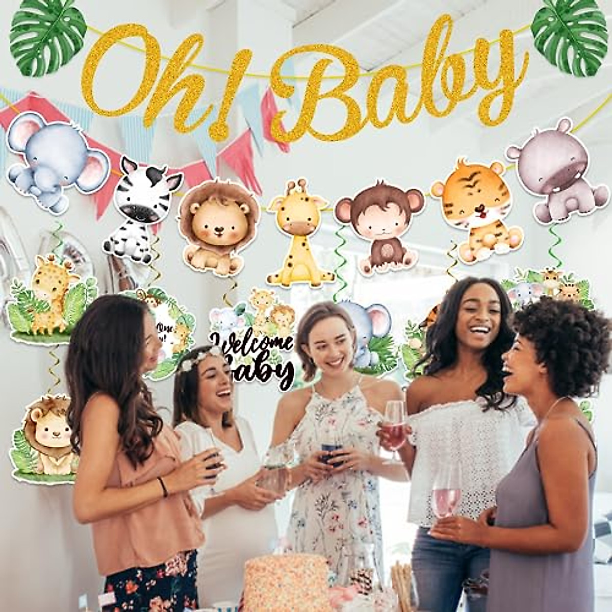 Safari Baby Shower Decorations for Boy, NO-DIY Jungle Baby Shower Decorations for Boy Include Safari Birthday Banner and Hanging Swirls, Animal Baby Shower Decorations, Jungle Party Decorations