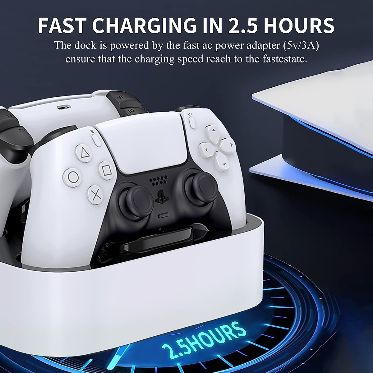 PS5 Charging Station, PS5 Controller Charger Station for DualSense Playstation 5 Controller Charging Stand, Dual Charging Dock with LED Indicator, Type-C Fast Charging