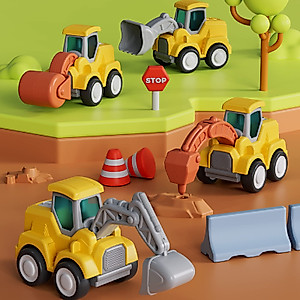 CARLORBO Toy Cars for Toddlers 1-3 - Pull Back Cars Toys, Press and Go Truck Toys for 18 Months to 2 3 4 5 Years Boys Girls Gift 4 PCS (Construction Vehicles)