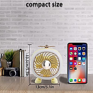 YOZEB 3 Level Speeds Mini Desk Fan, Rechargeable Operated Fan with LED Light Portable USB Fan Quiet for Home Office Student Bed Desk Crib Treadmill Camping (Yellow)