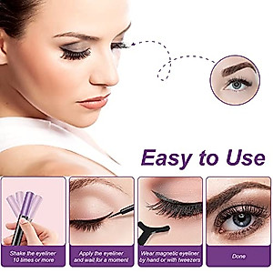 Magnetic Eyelashes Kit, Reusable Magnetic Lashes with Eyeliner, Natural Look & Soft Magnetic False Eyelash Kit with 2 Tubes of Magnetic Eyeliner and Tweezers[10 Pairs]