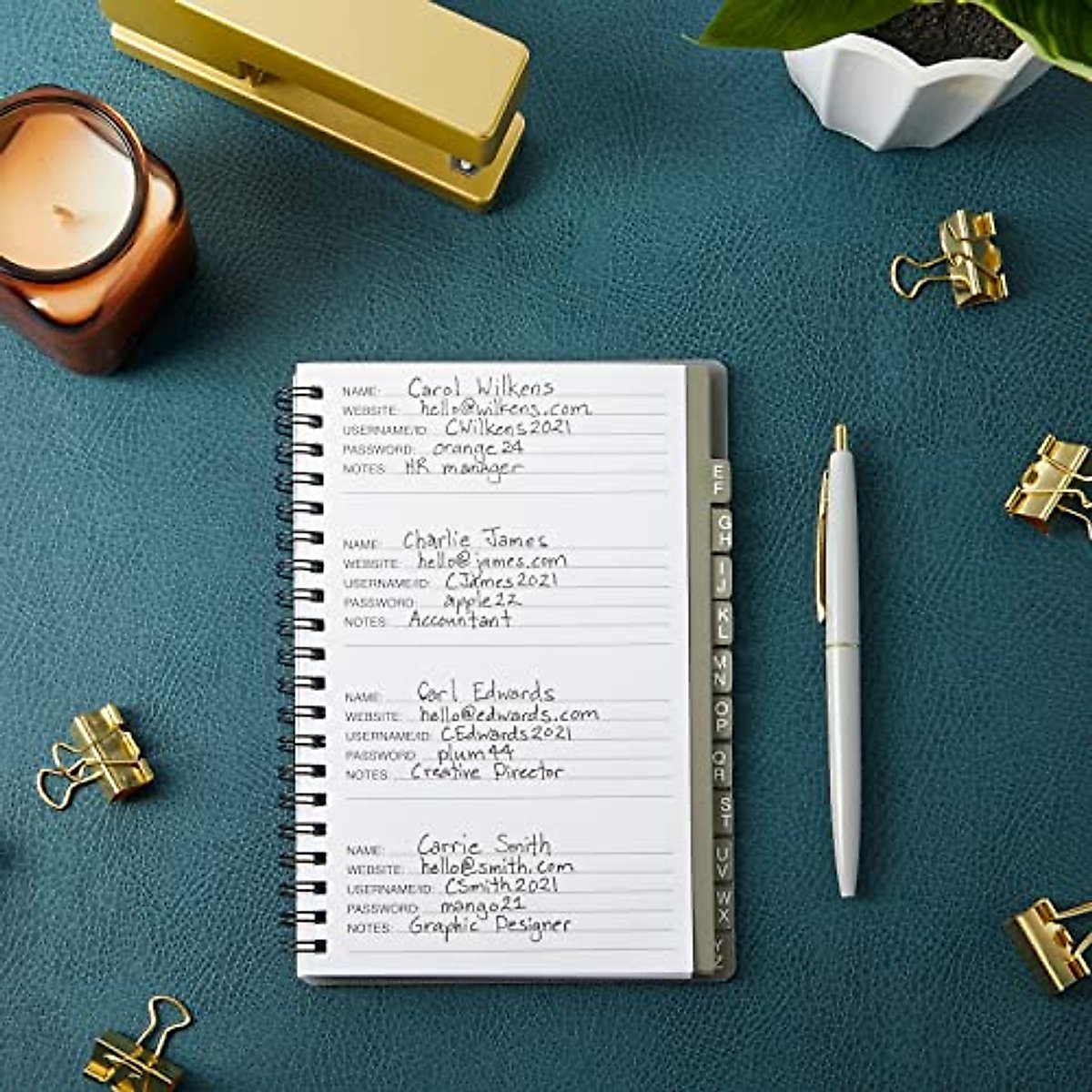 Juvale 2 Pack Spiral Password Notebook with Alphabetical Tabs, Internet Address Keeper Logbooks, Grey/Black (6x7 In)