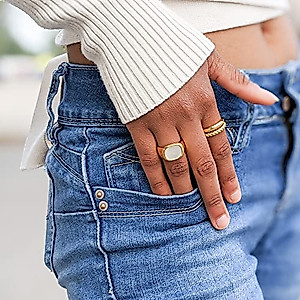 Aurelia Mae 18K Gold Plated Chunky Mother of Pearl Gold Ring Womens Gold Square Signet Ring Large Statement Ring