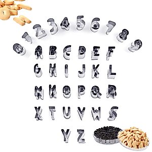 SITAKE 37 Pcs Mini Alphabet and Number Cookie Cutters Set With Storage Case, Stainless Steel Small Mold Tools for Fondant Biscuit, Cake, Fruit, Vegetables, Dough