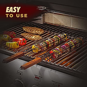 Jork Products Kebab Grilling Basket Nonstick Steel with Wood Handle, 4 x 4 pack, Includes Stainless Steel Kebab Skewers