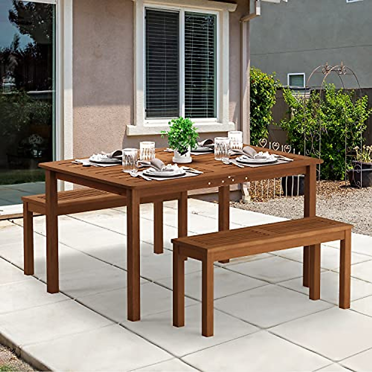 Furinno Patio Furniture Hardwood Outdoor Dining Table, Natural