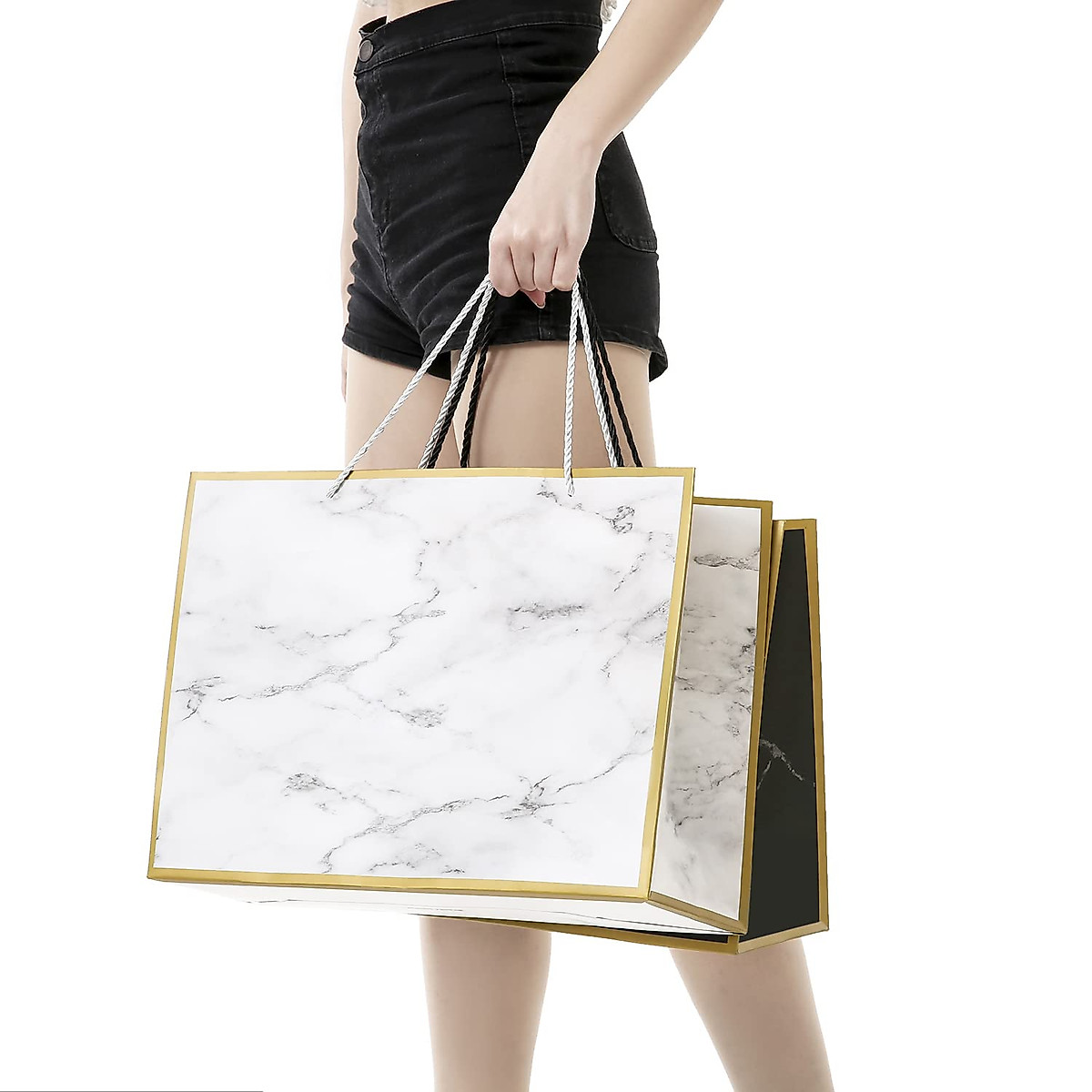 10 Marble Extra Large Gift Bags 16x6x12 Inch, White Gift Bags Large Size, White Paper Bags with Handles Bulk, Large Gift Bags for Presents, Paper Gift Bags with Handles, Wedding Gift Bags Bulk Cmecial