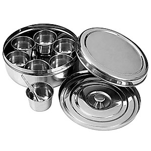DBY Spice Box Stainless Steel Masala Box Spice Box Dabba Spice Container - 7 Containers Stainless Steel Spice Container Indian Spice Box Double Lid masala box Kitchen Spice Box Spice Box for Chefs
