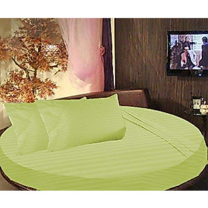 White House Linen Ultra-Soft Luxury 600 Tc Egyptian Cotton 3pc Round Bed Sheet Set Sage Stripe 96" Diameter + Standard Size15 Inches Deep Pocket
