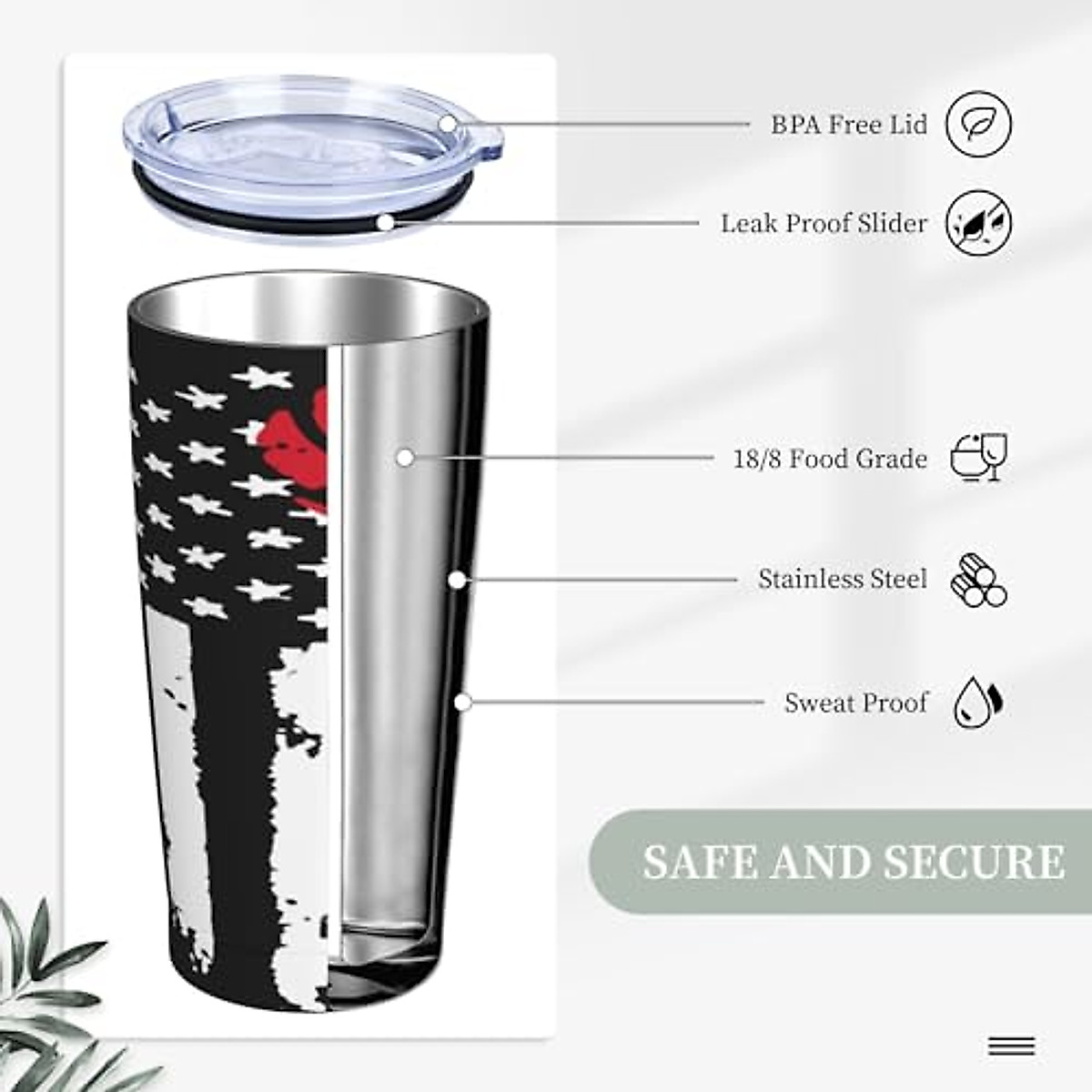 VKKOEWL American Flag Volleyball Sports Stainless Steel Insulated Tumbler 20 Oz Travel Water Bottle Coffee Mug Drink Cup With Lid Straw